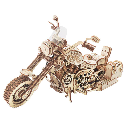 Cruiser Motorcycle Wooden Model Kit — Natural Wood, Wind-Up Engine ...
