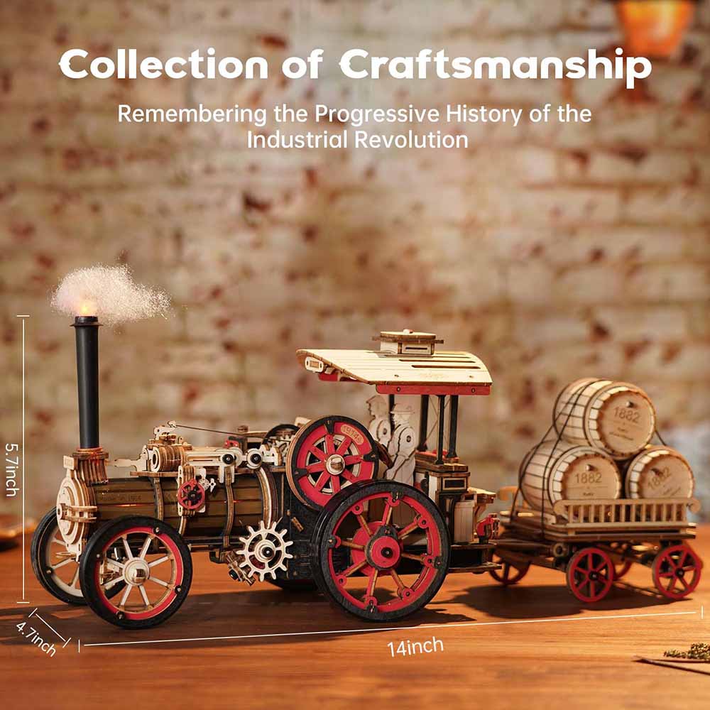 Steam Engine Wooden Locomotive Model — Red/Natural Wood, 3-Speed Colle ...