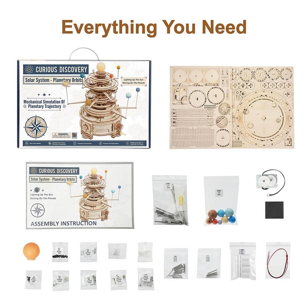 Rotatable Mechanical Orrery — Wooden Solar System Model (Light Beige ...