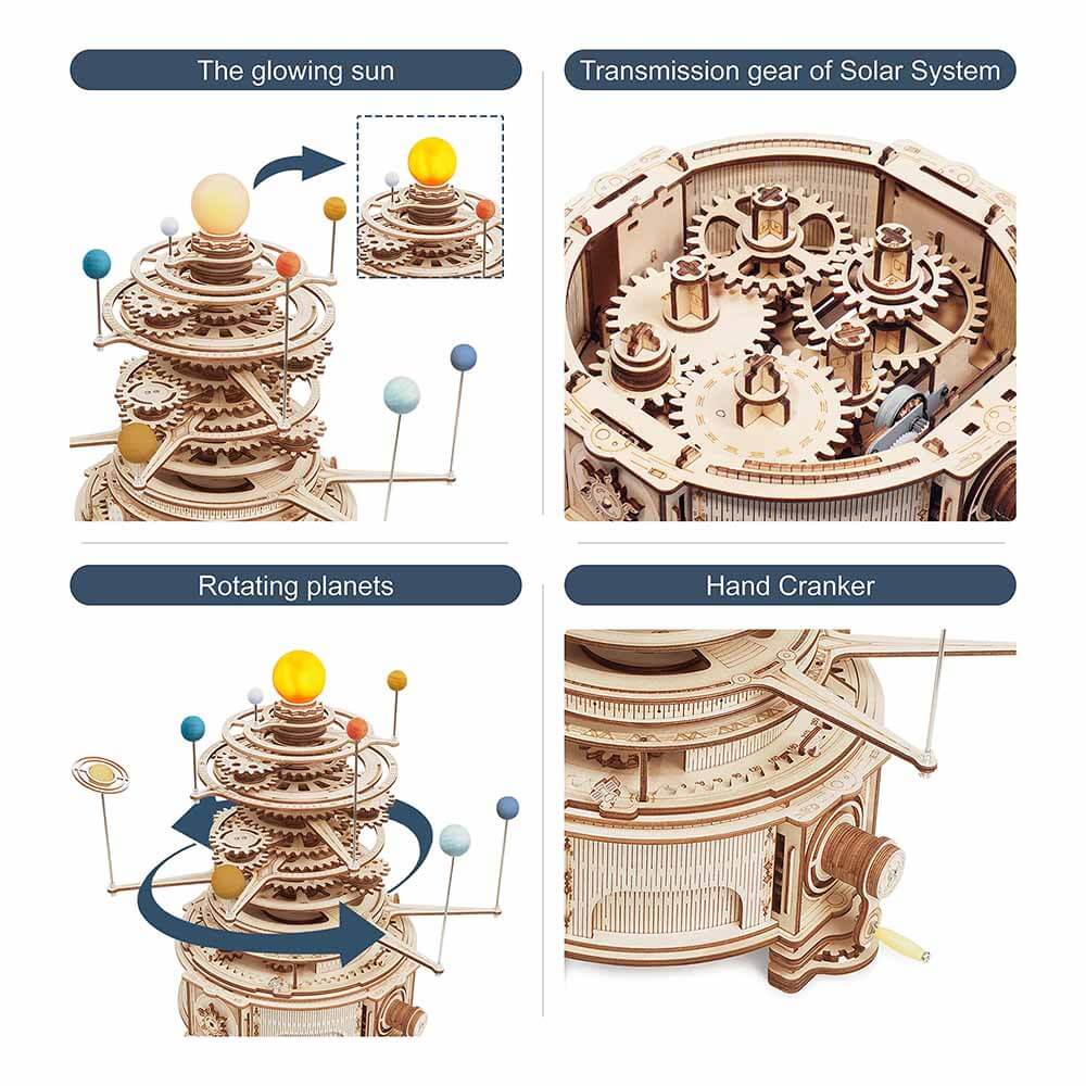 Rotatable Mechanical Orrery — Wooden Solar System Model (Light Beige ...