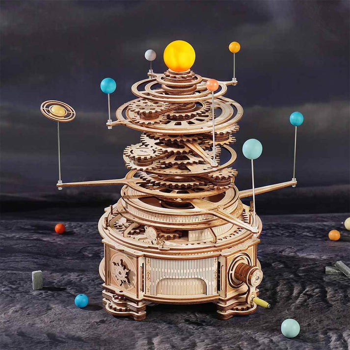Rotatable Mechanical Orrery — Wooden Solar System Model (Light Beige ...