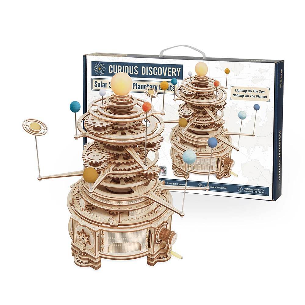 Rotatable Mechanical Orrery — Wooden Solar System Model (Light Beige ...