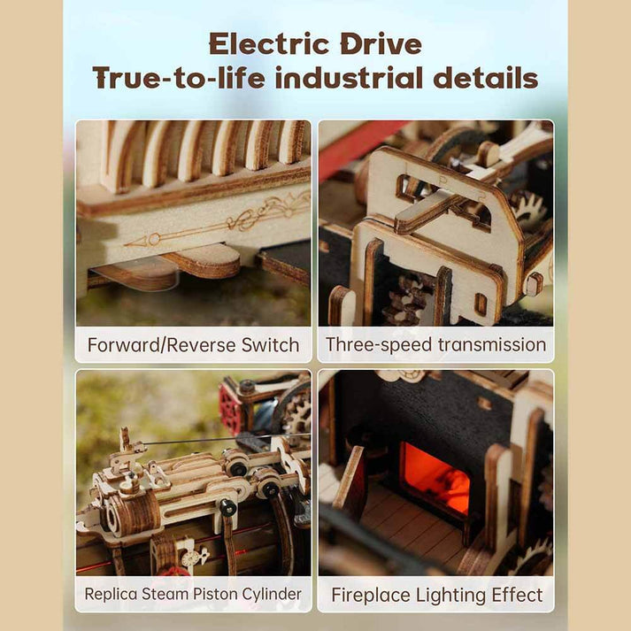 Steam Engine Wooden Locomotive Model — Red/Natural Wood, 3-Speed Colle ...