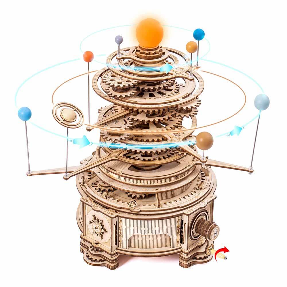 Rotatable Mechanical Orrery — Wooden Solar System Model (Light Beige ...