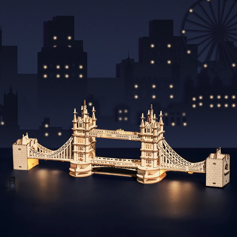 Tower Bridge 3D Model Kit — Natural Plywood & LED, Easy Assembly ...
